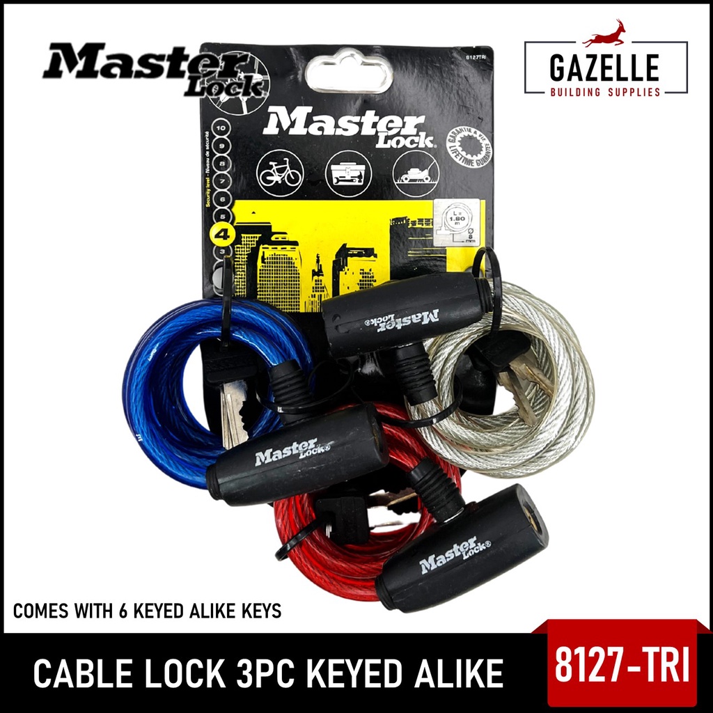 Master Lock Cable Bike Lock w/ 6 Keyed Alike keys 8127-TRI | Shopee ...