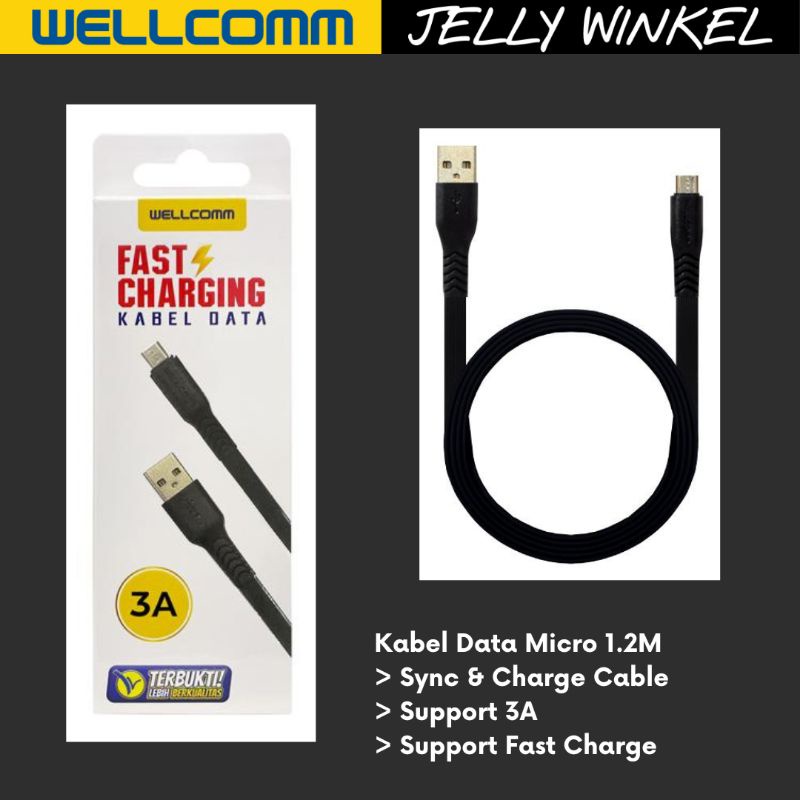 Original Wellcomm 3A Flat Data Cable Fast Charging Micro And Type C ...