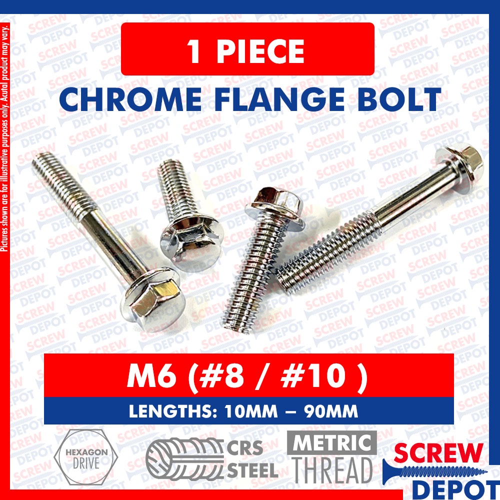 1PC M6 Chrome Flange Bolt / Crankcase Bolt / Motorcycle Engine Motor ...