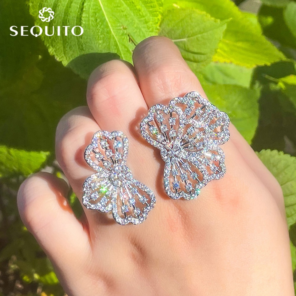 SEQUITO Statement Silver Plating Paved Shiny AAA Cubic Zircon Big ...