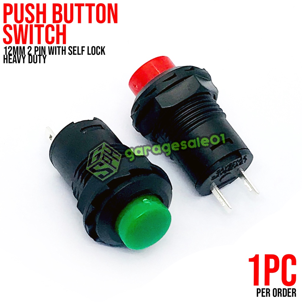 Round Push Button Switch 2 Pins With Self Locking Heavy Duty | Shopee ...