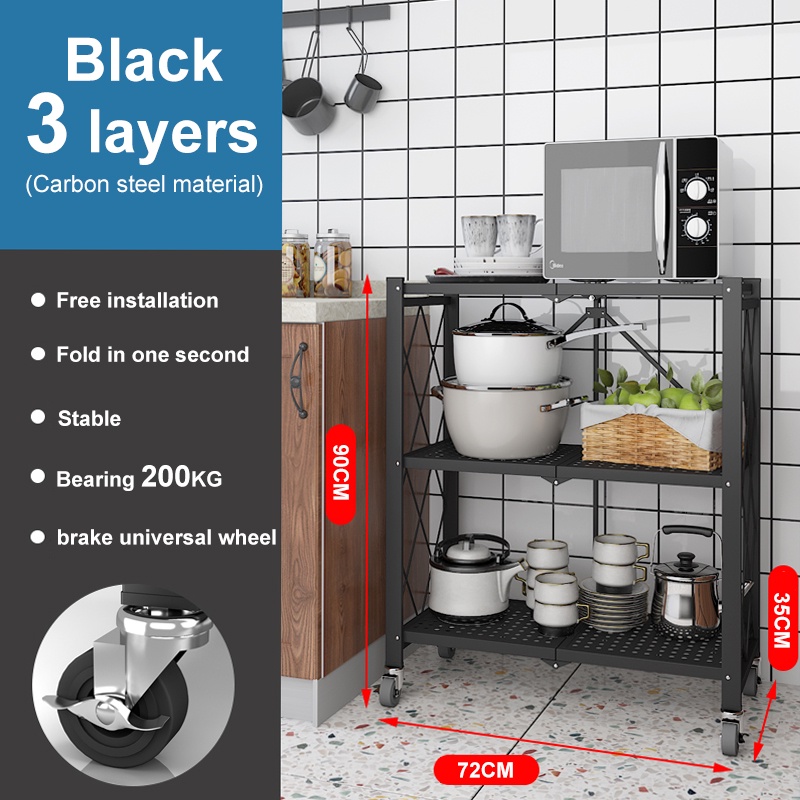 【Foldable】Kitchen Rack organizer Foldable Rack 5 layer Metal Rack steel ...