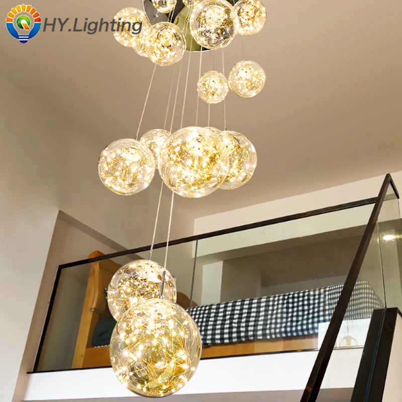 stair long chandelier LED living room high ceiling lamp bedroom ...