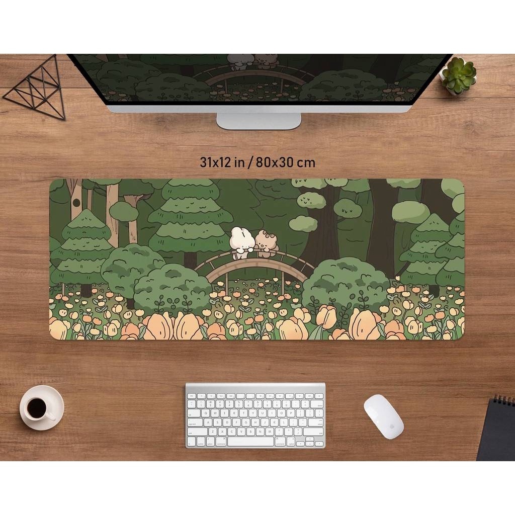 Kawaii Forest Desk Mat, Cute Green Mousepad, Anime Aesthetic, XXL ...
