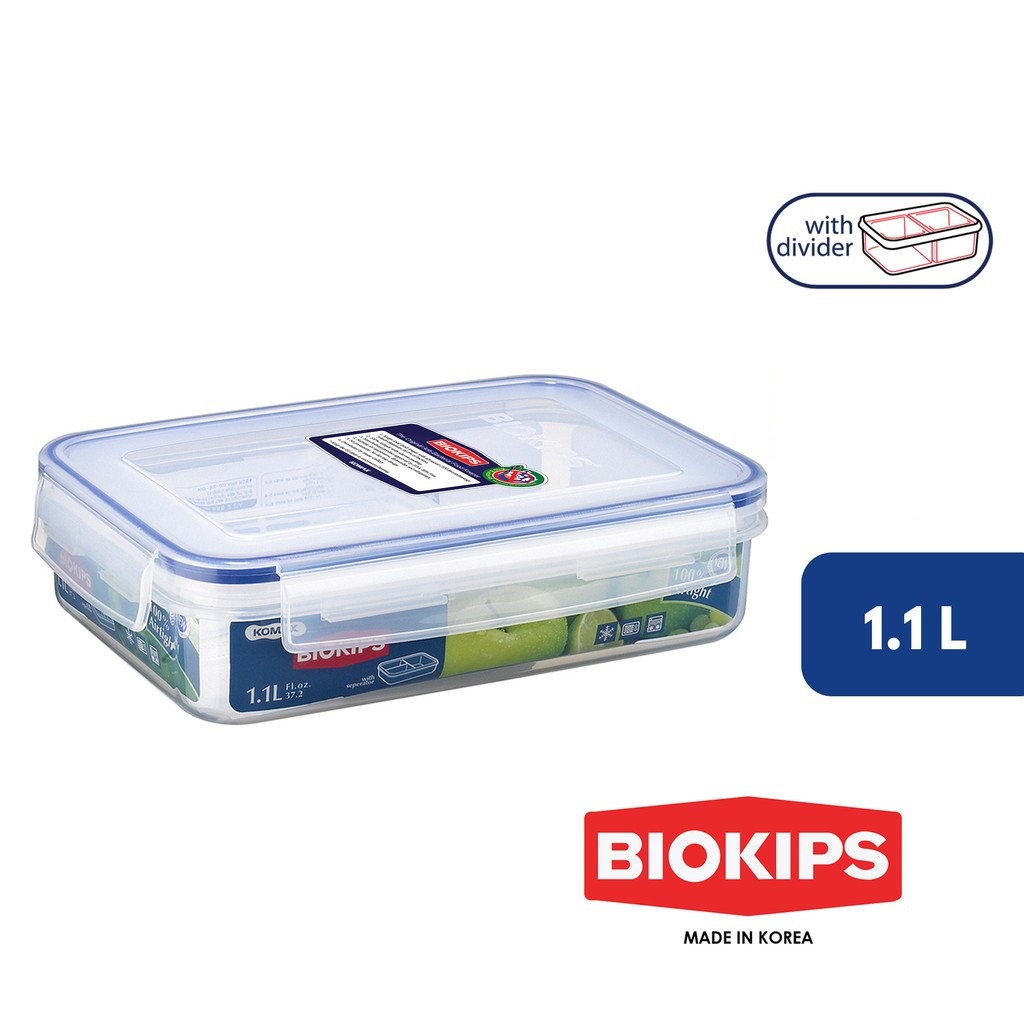 Biokips Rectangular Food Storage Container With 3 Compartments 1.1L BPA ...