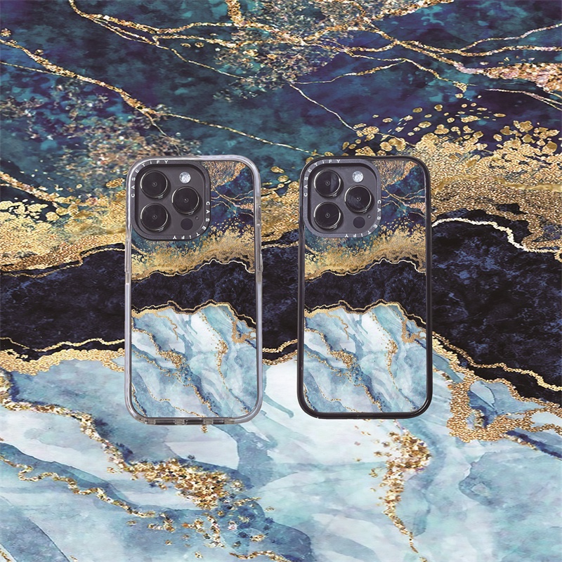 CASECASE X Blue and white gilded marble Black White Edge Clear Casing ...