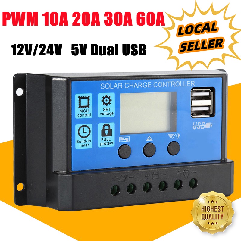 10/20/30/60A Solar Charge Controller, Solar Panel Battery Intelligent Regulator 12V/24V PWM ...
