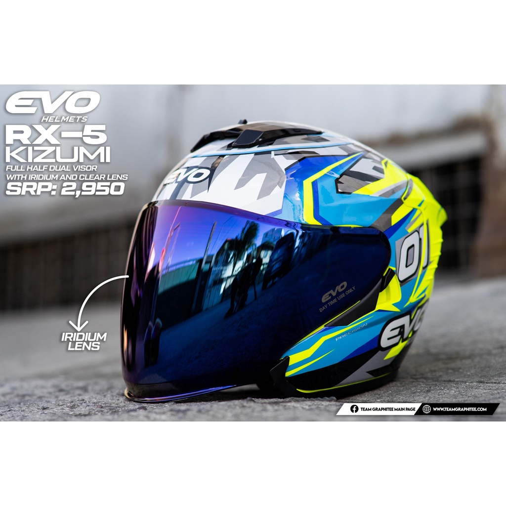 EVO HELMETS RX5 KIZUMI (HALF FACE DUAL VISOR) w/ free clear lens ...