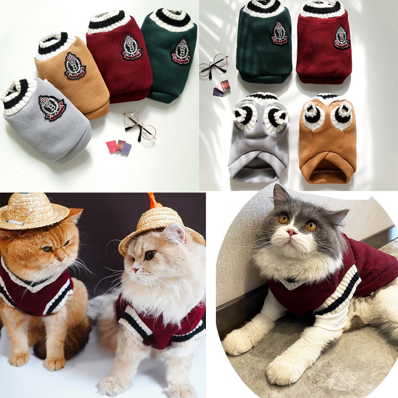 College Style Cat Sweater Pet Costume Shitzu Dog Clothes for Female ...