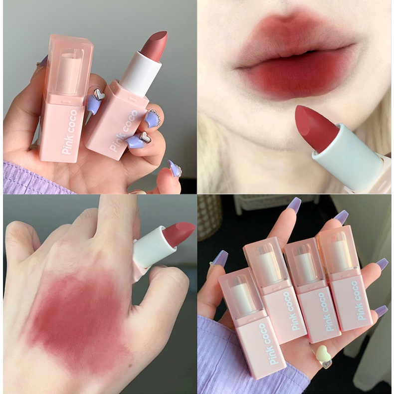 Pink Coco Pink Square Tube Lipstick Cute Matte Lip Glaze Does Not Fade ...