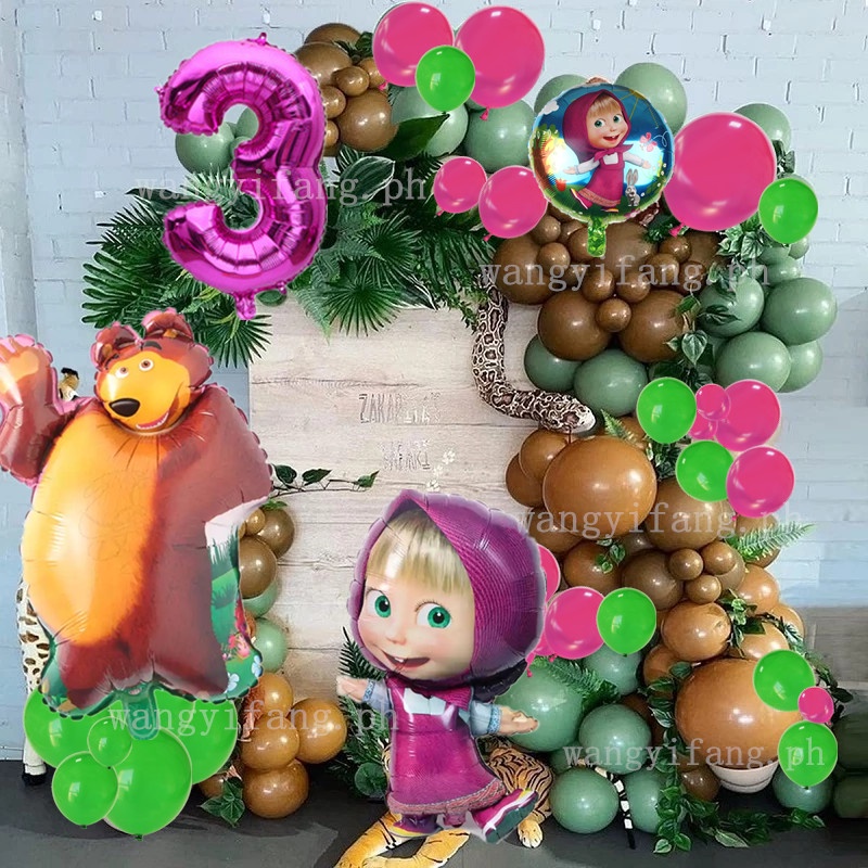 1Set Masha and The Bear Theme Happy Birthday Balloons Party Balloon ...