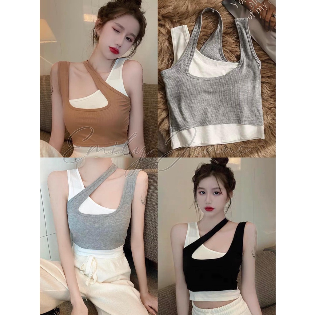 EMILY Korean Minimalist Sleeveless Layered Crop Top New Trend | Shopee Philippines