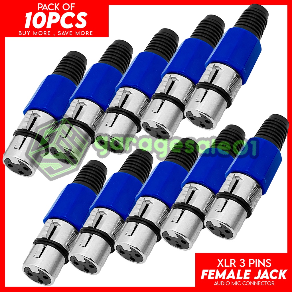 【PACK OF 10】XLR 3 Pin Female MIC Jack Audio Microphone Cable Connector ...