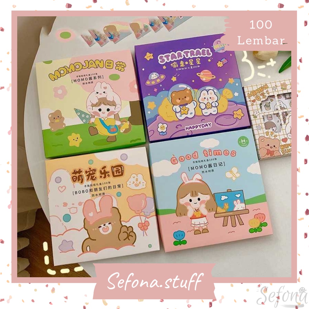 [Part 1] 100pcs Sticker Box Cartoon Motif Momo, Bobo, Bear Waterproof ...