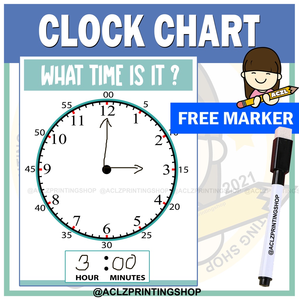 REUSABLE CLOCK CHART WITH FREE MARKER ( SHORT BOND PAPER SIZE ...