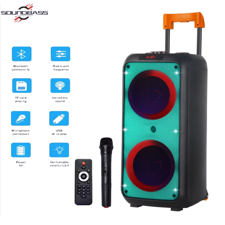DUAL 6000W 8"X2 INCH PORTABLE PARTY KARAOKE WIRLIESS BLUETOOTH SPEAKER ...