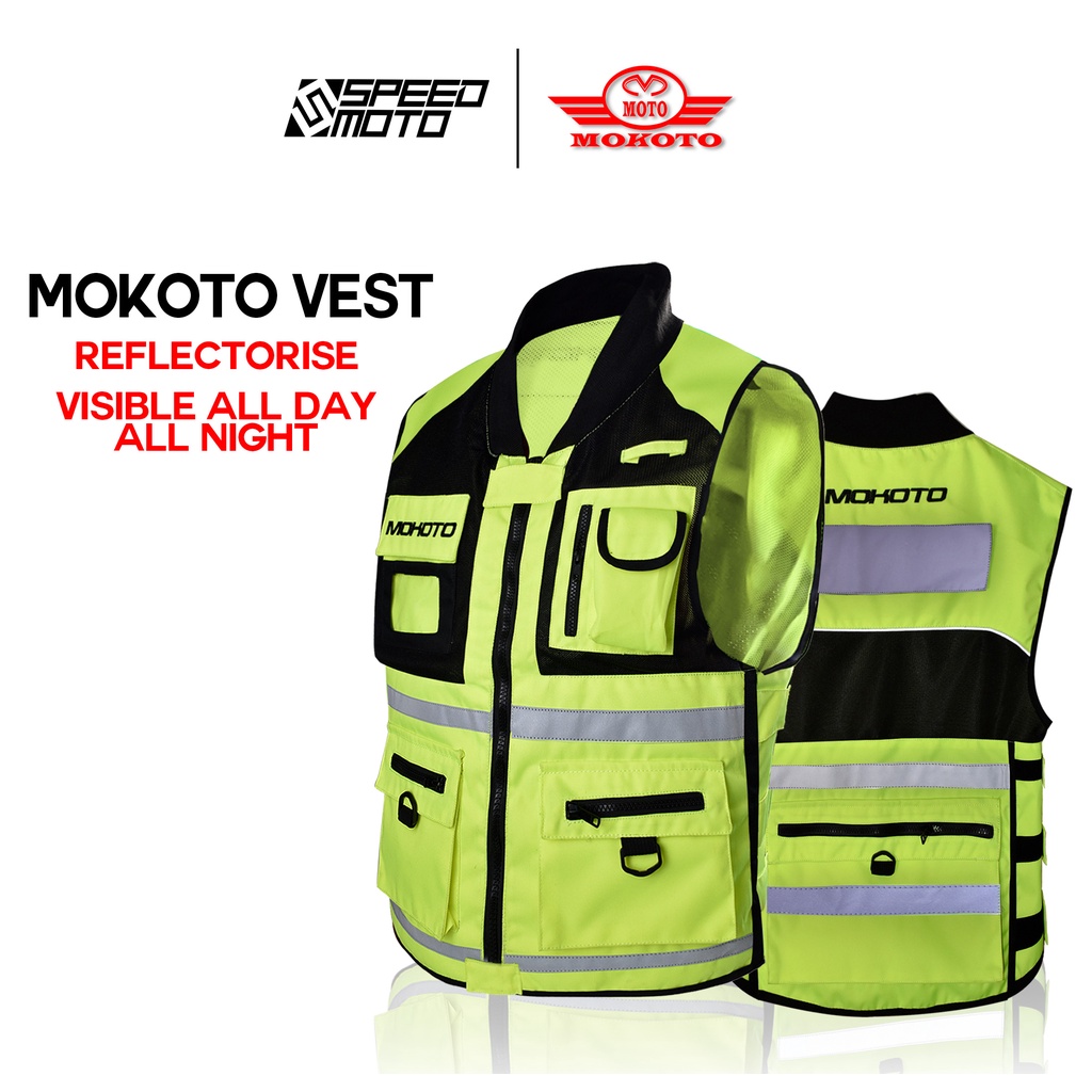 MOKOTO HIGH VISIBILITY MULTI-POCKETS REFLECTORIZED VEST / ADJUSTABLE ...