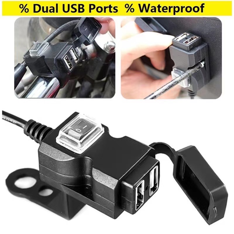 COD Motorcycle Handlebar Phone Charger 12V Waterproof Dual USB Ports ...