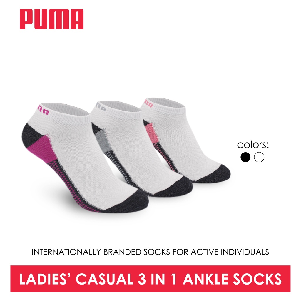 Puma Ladies' Cotton Lite Thin Casual Ankle Socks 3 pairs in a pack ...
