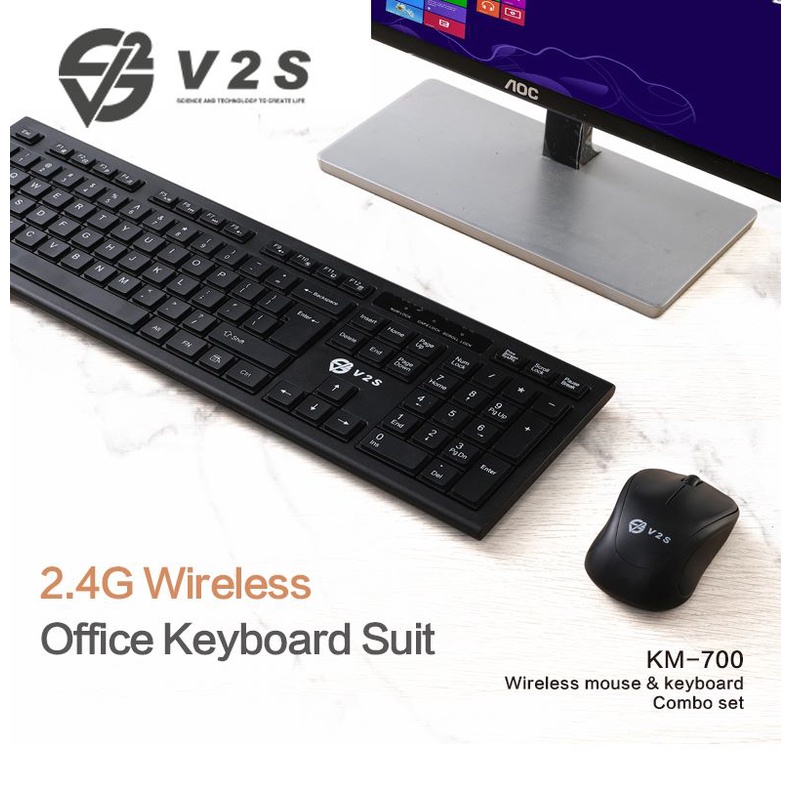V2S KM-700 2.4G Wireless Keyboard and Mouse Commbo Set For Laptop and ...