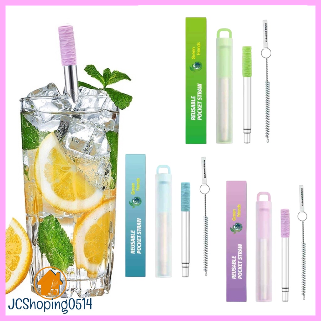 SHHM Reusable Metal Straw Collapsible Stainless Steel Pocket Straw Milk ...