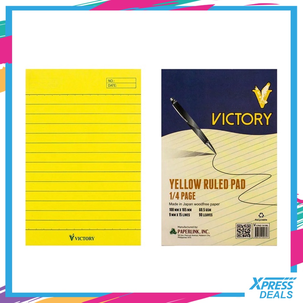 Victory Yellow Pad 1/4 | 1/2 Lengthwise | Whole Pad 90 Leaves ...