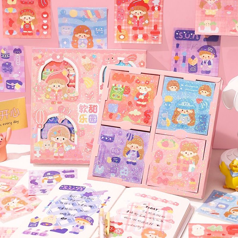 100pcs Cute Sticker Cartoon Girl Hand Account Sticker PET Waterproof ...