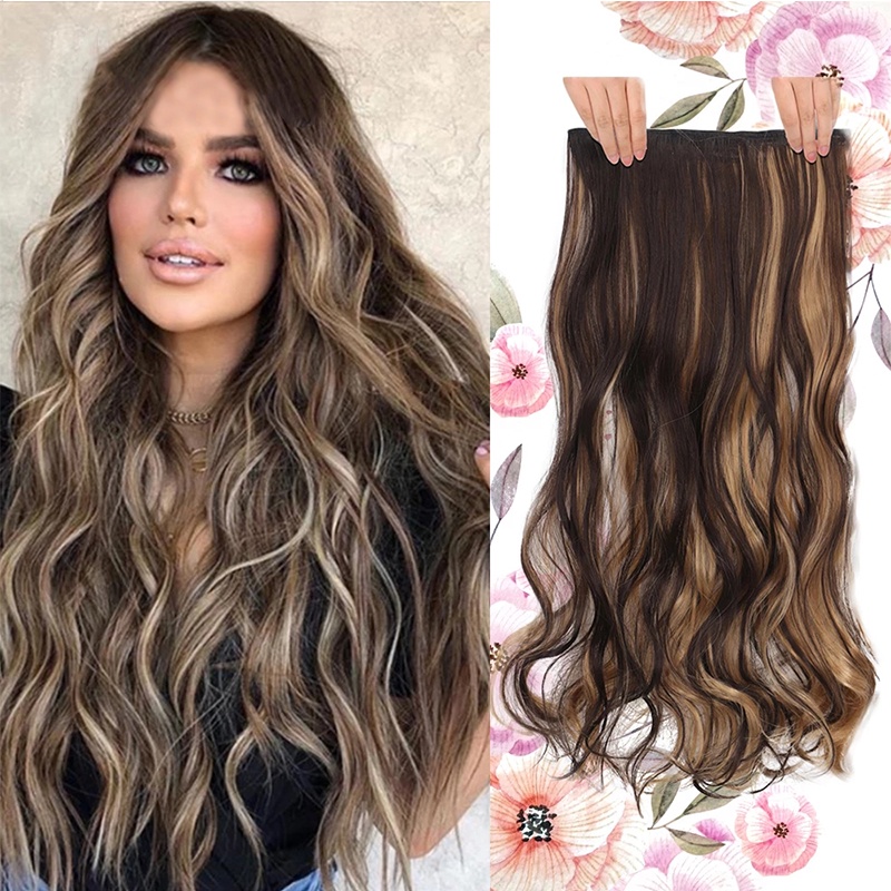 5 Clips In Hair Extensions One-Piece Long Wavy Curly Synthetic High ...