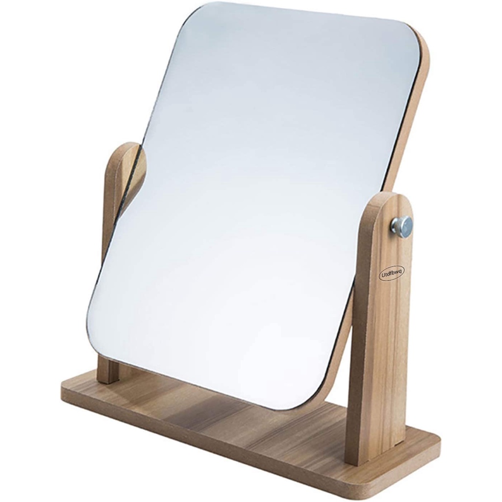 Wooden Desk Mirror 360 Degree Swivel Mirror Single-Sided Makeup Table ...