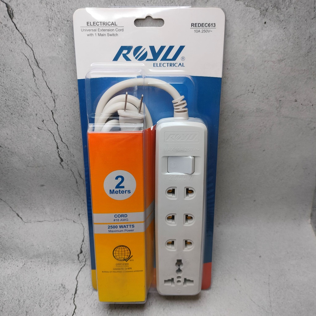 Royu 4 Gang Universal Extension Cord with One Master Switch 2 Meters ...
