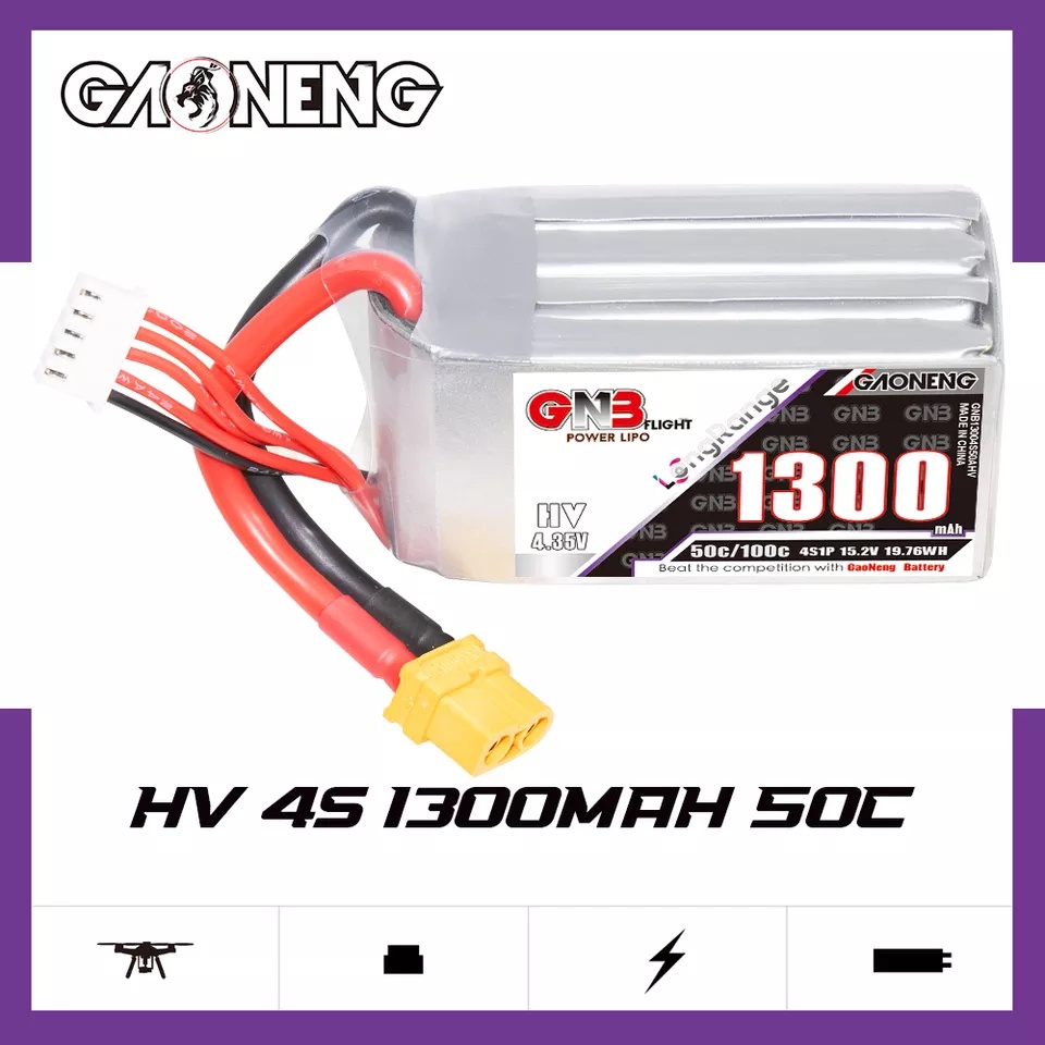 GAONENG GNB 1300MAH 15.2V HV 4S 50C 100C HV XT60 LiPo Battery Soft Pack ...