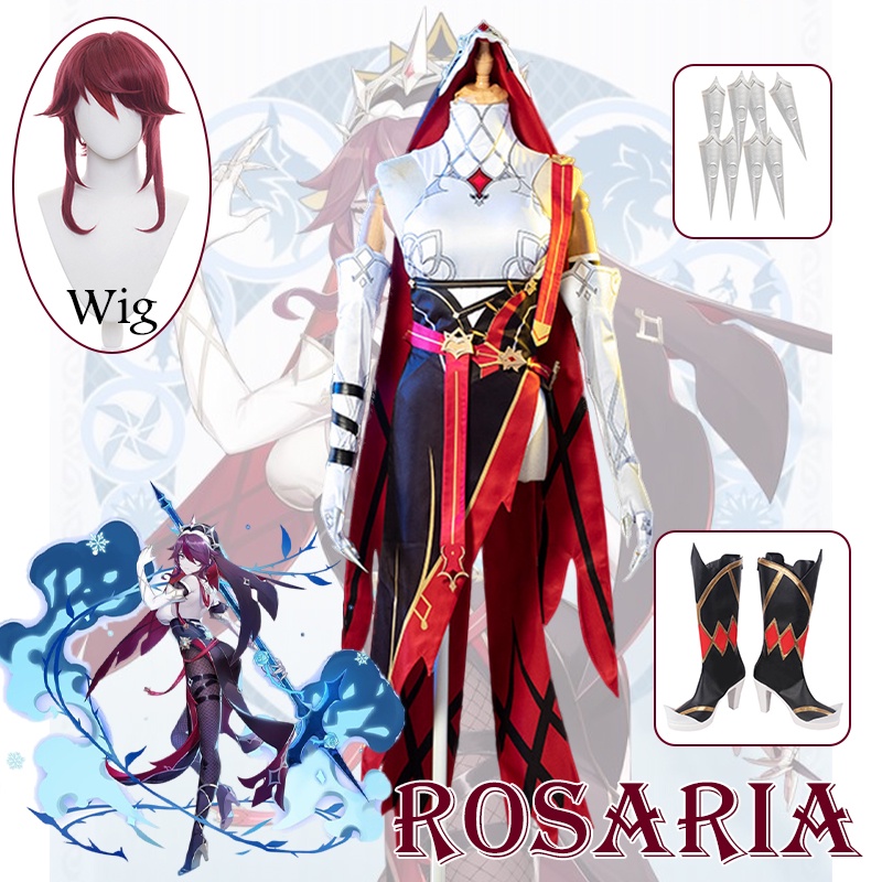 Genshin Impact Rosaria Cosplay Costume Uniform Wig Anime Halloween High Quality Costumes For