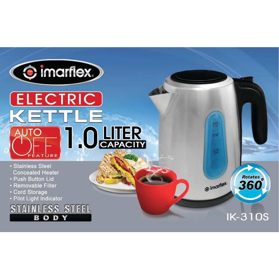 Imarflex IK-310S 1.0L Electric Kettle (Silver/Black) | Shopee Philippines