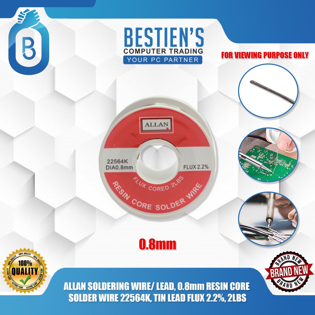 ALLAN SOLDERING WIRE/ LEAD, 0.8mm RESIN CORE SOLDER WIRE 22564K, TIN ...