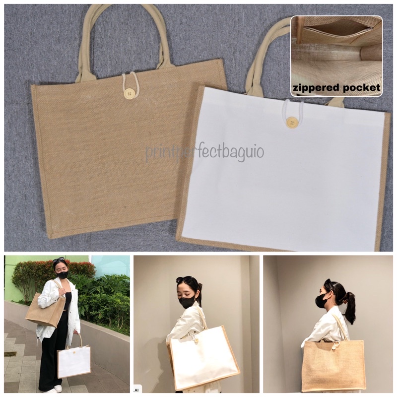 BURLAP BAG Personalized Burlap Bag Abacca Bag Jute Bag (42cm x 33cm x ...
