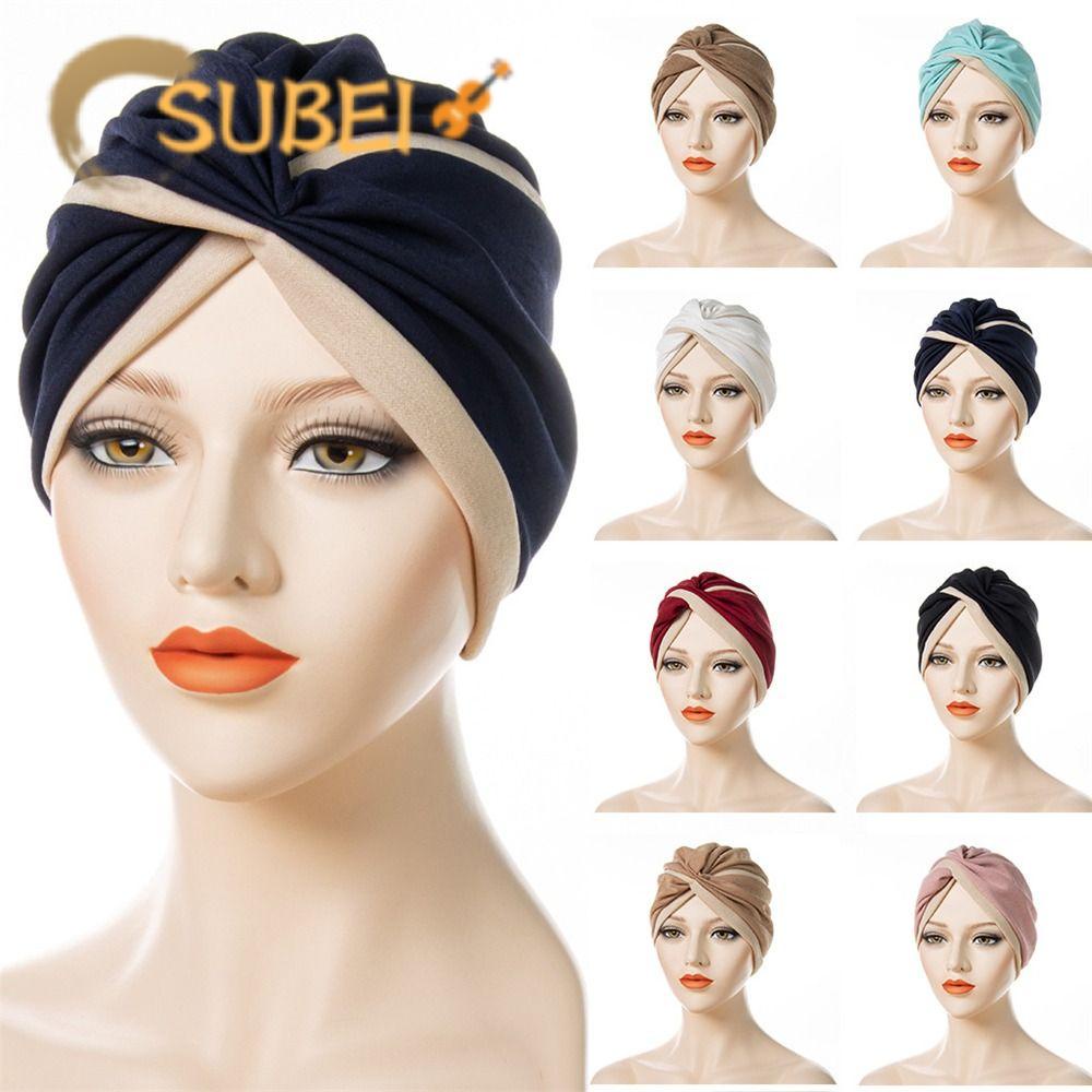 SUBE Turban Hat Ladies Stitched Forehead Two Color Muslim Hijab ...