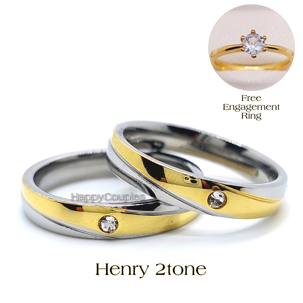 Happy Couples-Henry 2tone 3 in 1 Free Engrave Name Wedding Rings Set ...