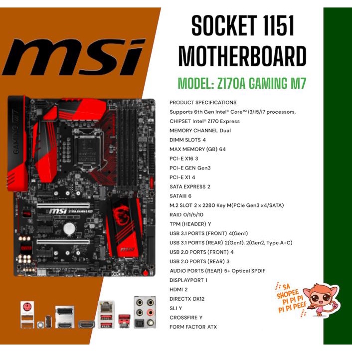 MSI Z170A GAMING M7 Supports 6th Gen Intel® Core™ i3/i5/i7 processors ...