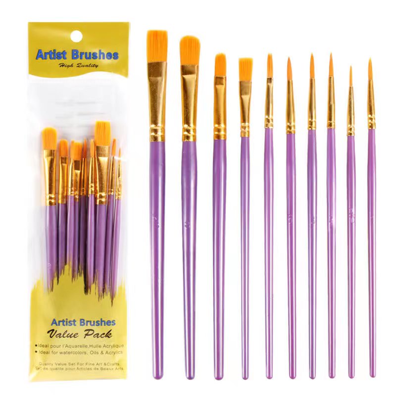 In Stock 10 Piece Paint Brush Set Multi Medium Brushes with Nylon ...