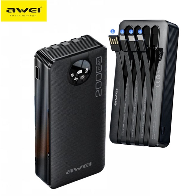 Awei P134k 20000mah 4 In 1 Built-in Cables Multiple Output Power Bank ...
