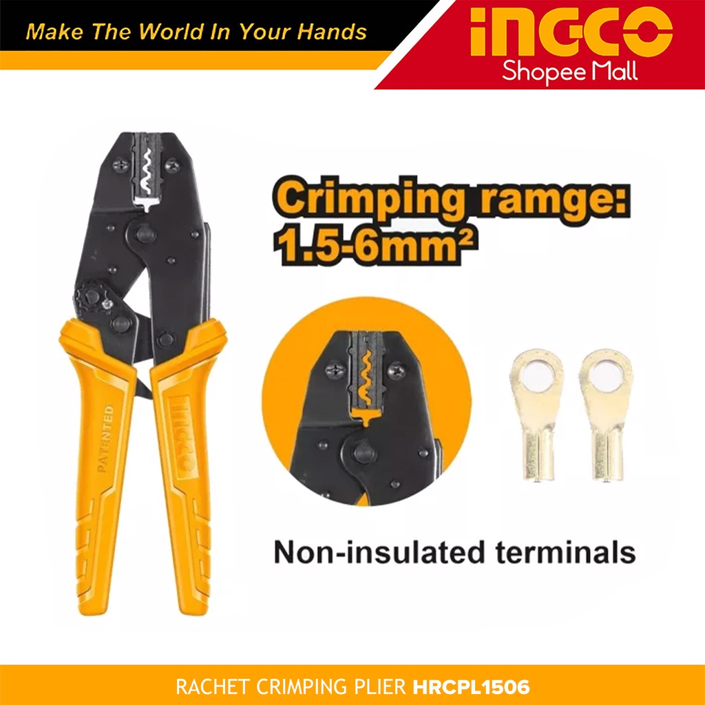 Ingco HRCPL1506 Ratchet Crimping Plier 9" 1.5-6mm² for Insulated ...