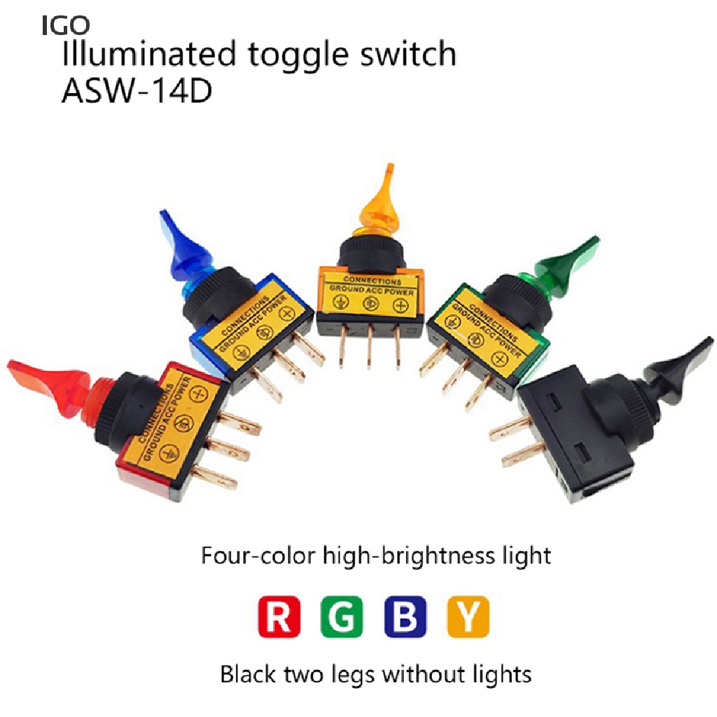 IGO 12V LED Toggle Switch 3-Pin 10A 3-Pin ASW-14D Short Handle with LED ...