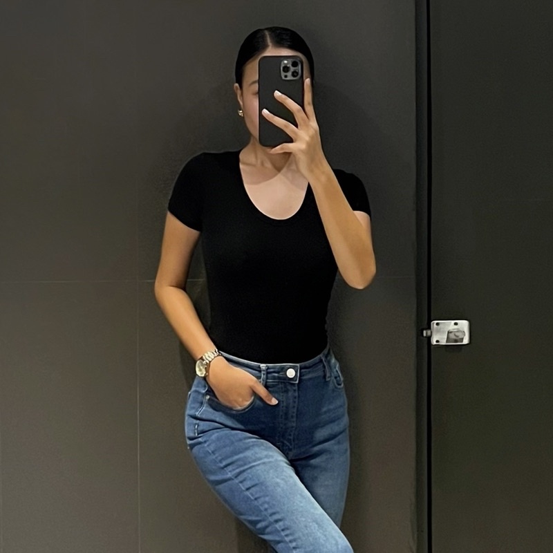 MERA Emilee Deep Round Neck Fitted Tee | Shopee Philippines