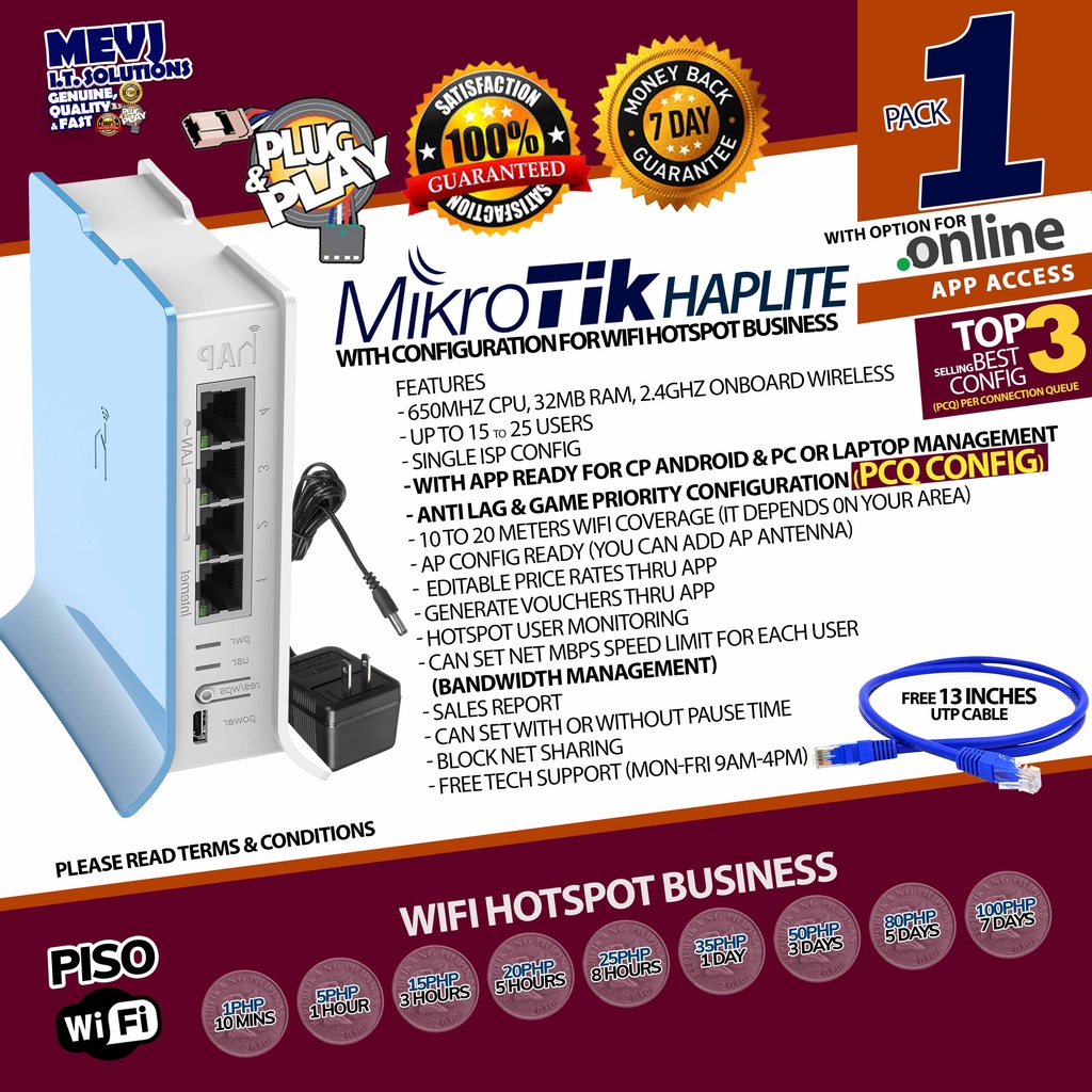 [Pack1] Piso Wifi (voucher type) 10-15 meters wifi- ready to use net ...