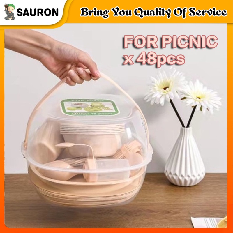 48/54pcs Picnic Outdoor tableware Camping Outdoor Plastic Reusable ...