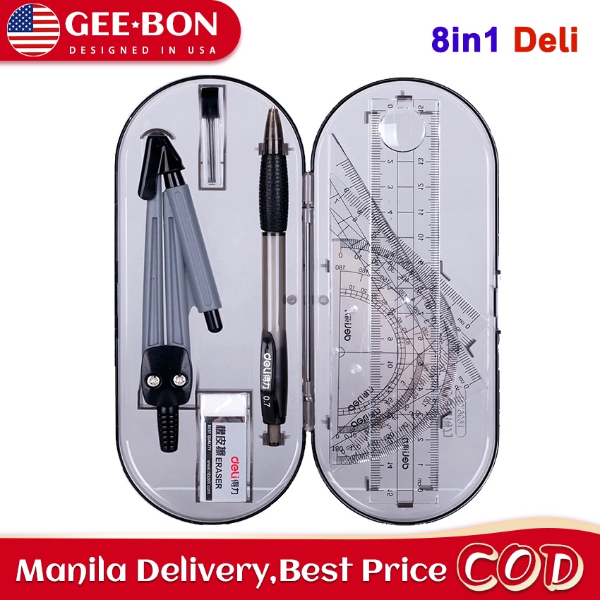GEEBON 8pc Protractor Set with Compass Deli Ruler Triangle Measuring ...