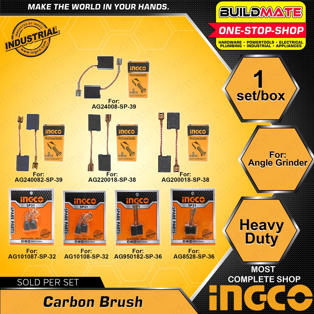 BUILDMATE Ingco 2PCS/SET Carbon Brush for Angle Grinder Replacement ...