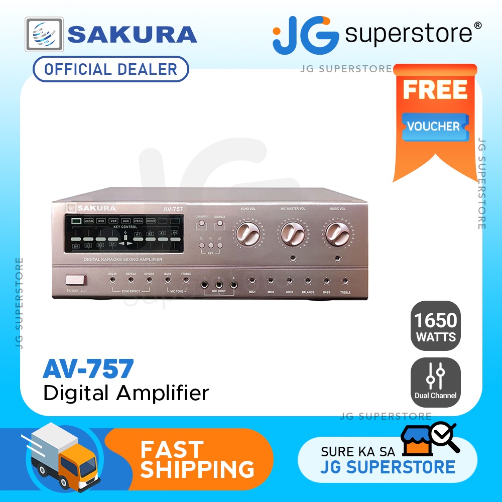 Sakura AV-757 1650W 2-Channel Digital Karaoke Mixing Amplifier w/ Pitch Control Built-In 4" Fan ...
