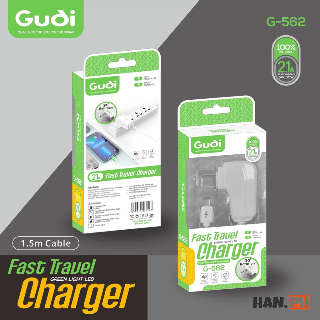 Gudi G562 Universal Fast Charger 2.1A Quick Charging With Light 90 ...