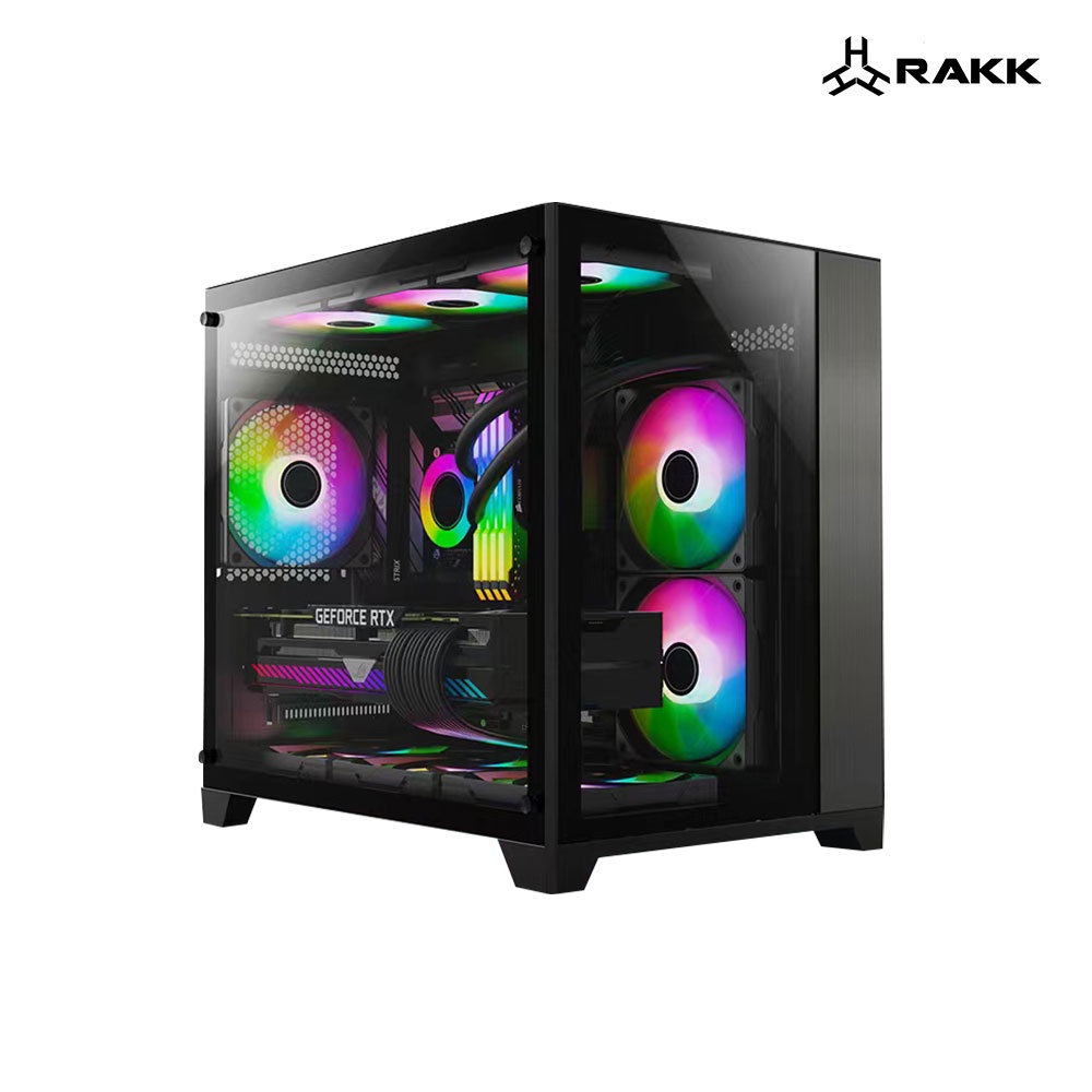 RAKK HAMRUS-M Black and White Clear Tempered Glass Gaming PC Case ...